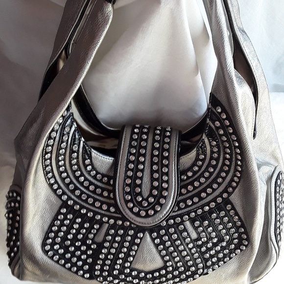 Bags | New Pewter And Black Rhinestone Studded Handbag | Poshmark